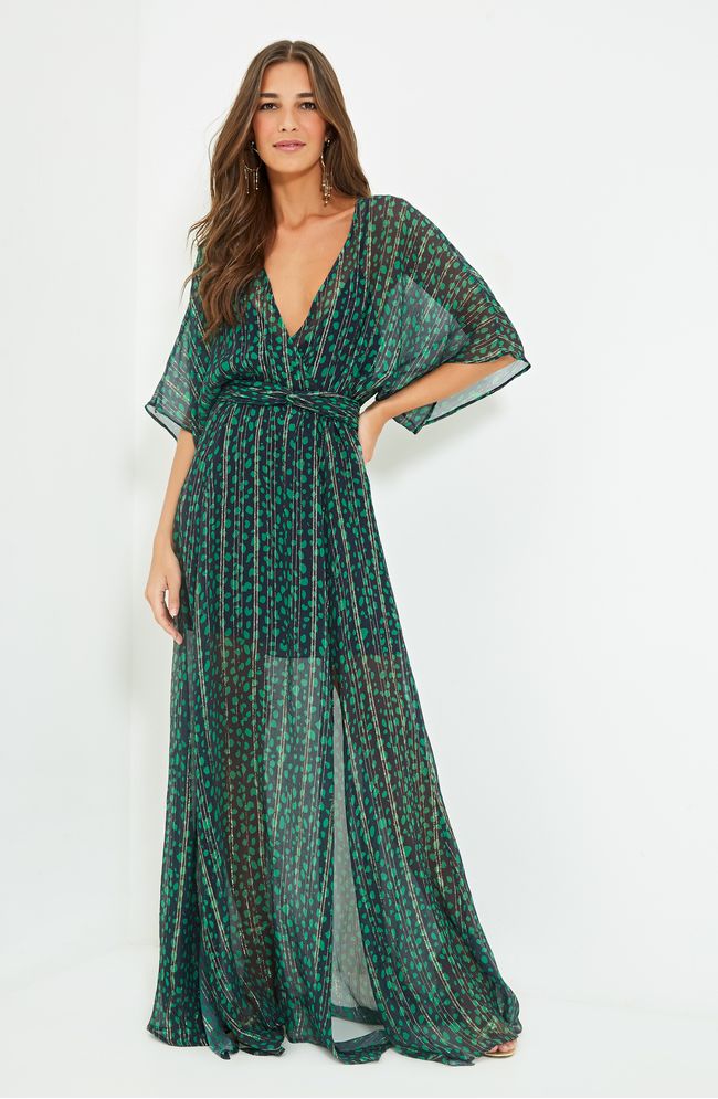 VESTIDO SEDA DECOTE GLAM COM CINTO - Ateen