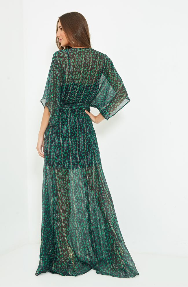 VESTIDO SEDA DECOTE GLAM COM CINTO - Ateen