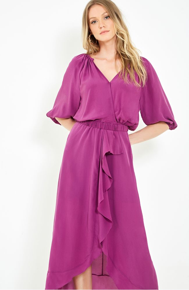 VESTIDO SEDA DECOTE COM FAIXA - Ateen